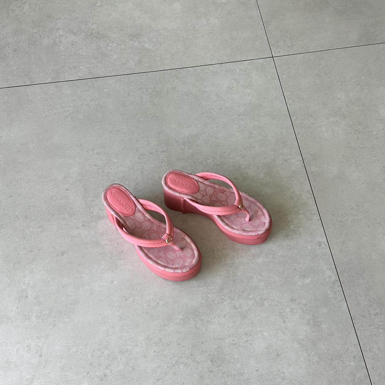 coach pink platform sandals worn once for a photo... - Depop