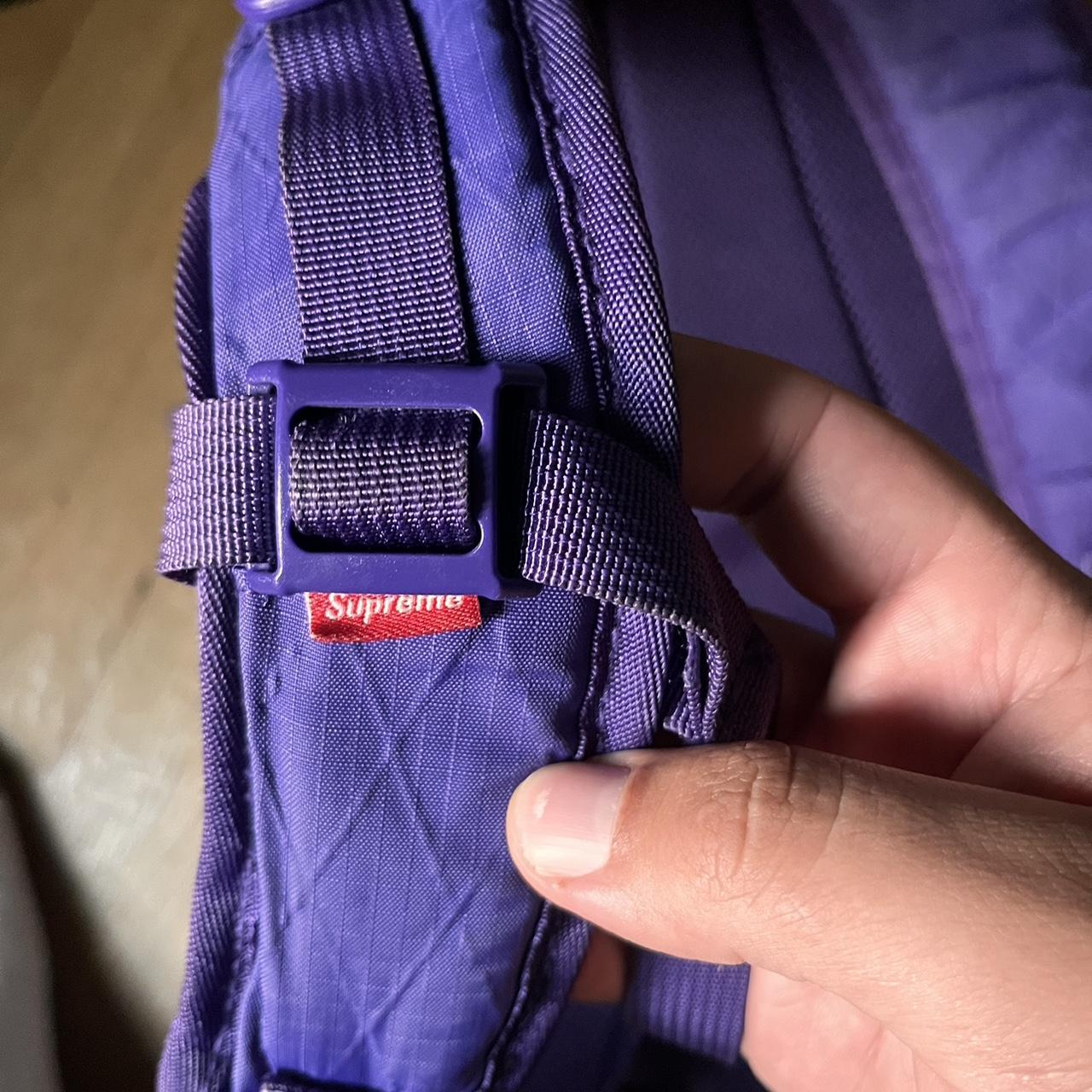 Supreme FW18 purple backpack A few holes on the... - Depop