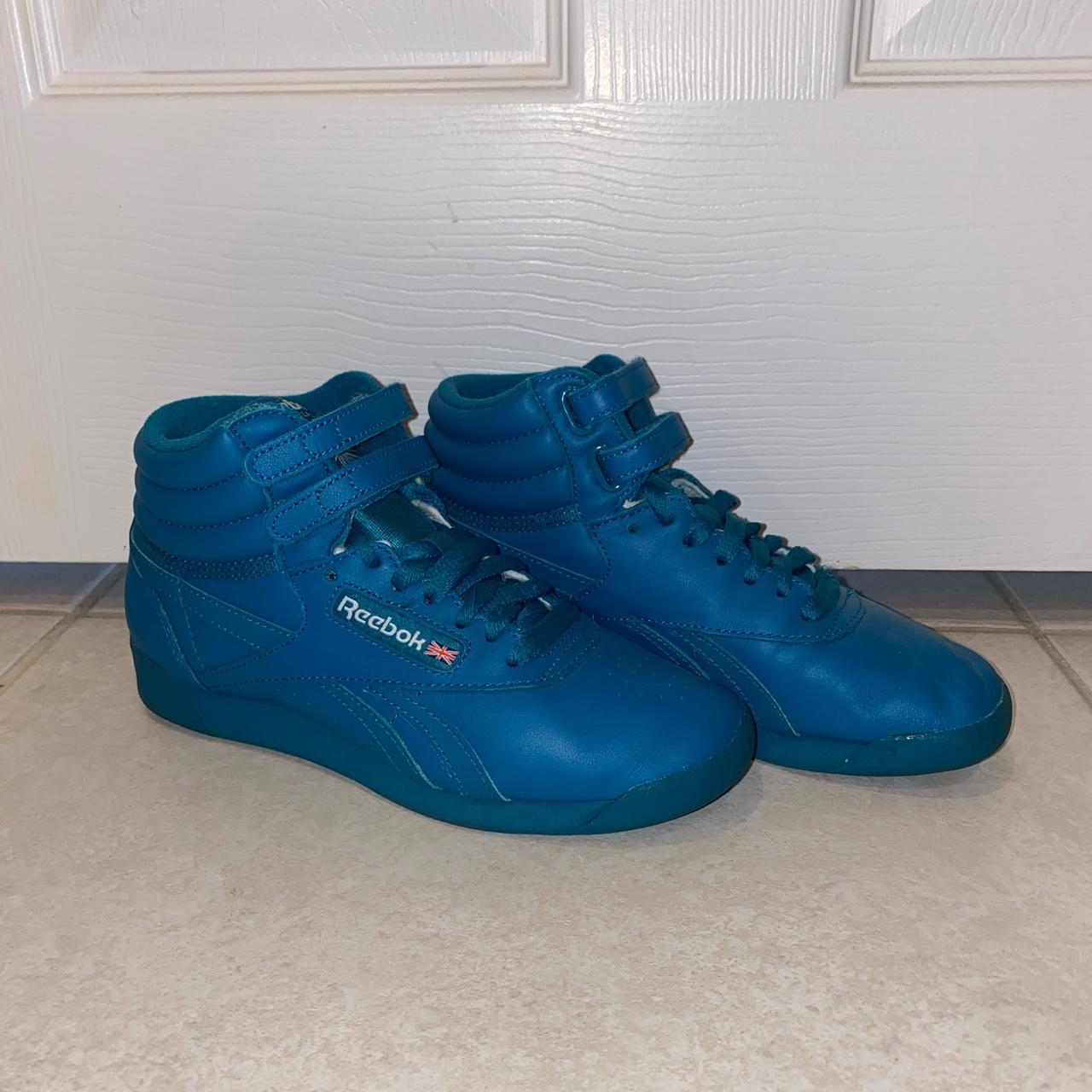 Turquoise high top Reeboks #reebok #hightop... - Depop