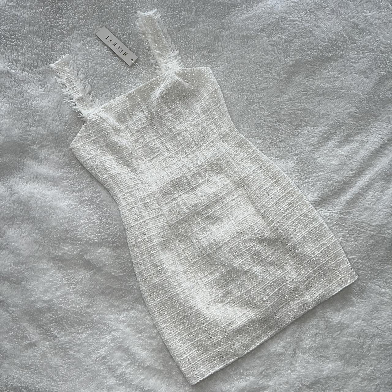 Meshki White Tweed Celena Mini Dress Size XS Brand... - Depop