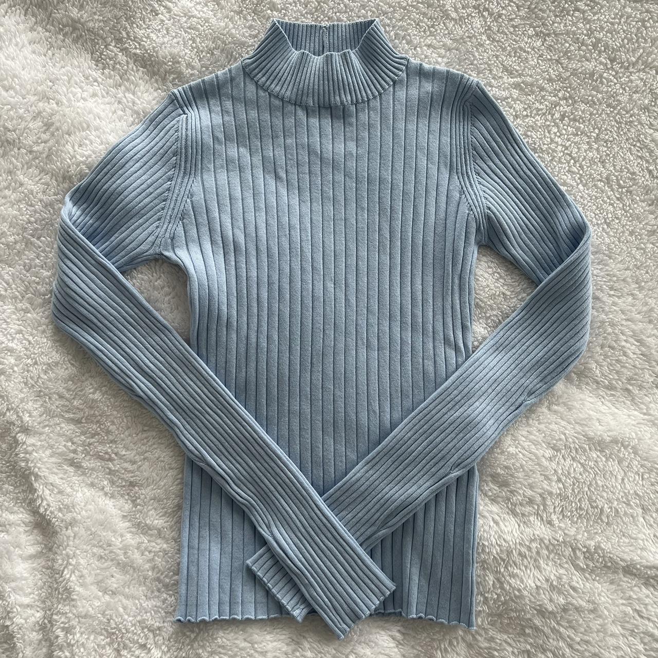 Bershka baby blue ribbed long sleeve high neck... - Depop