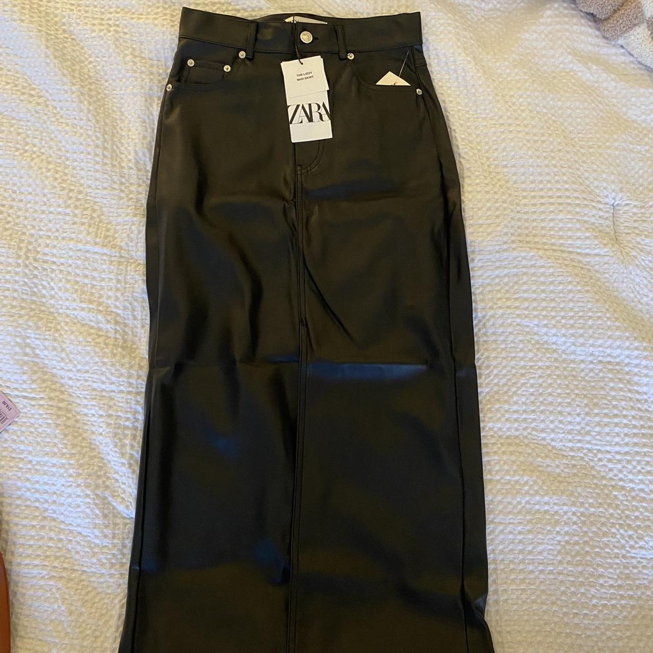 Zara The Lizzy Midi Skirt Faux Leather Size XS... - Depop