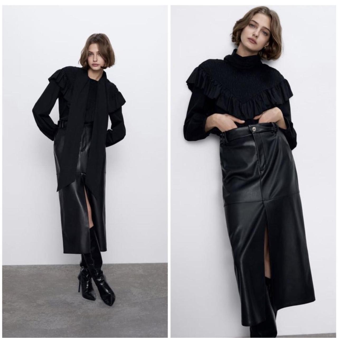 Zara The Lizzy Midi Skirt Faux Leather Size XS... - Depop