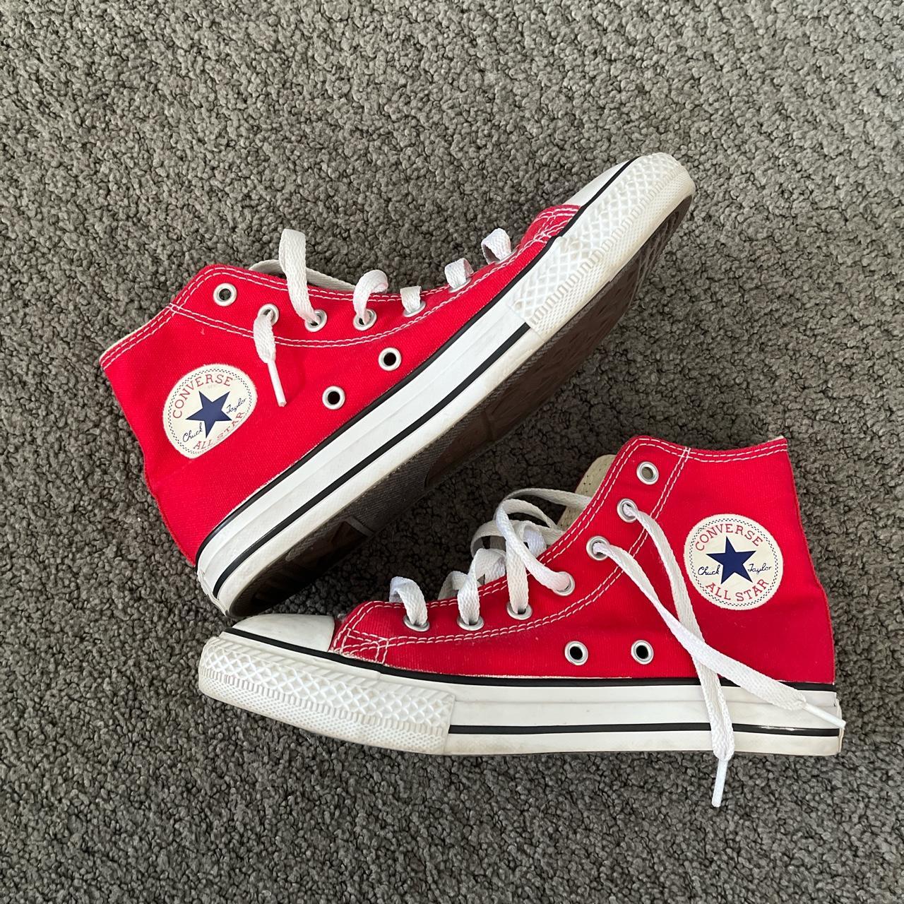 Converse Red and White Trainers | Depop