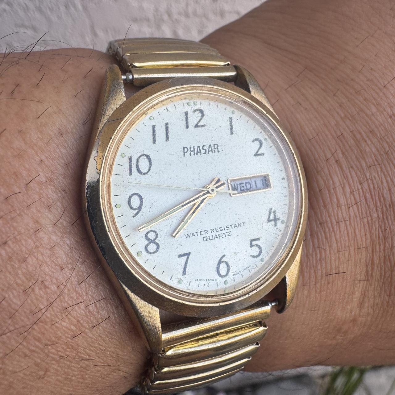 Phasar gold tone analogue Day Date watch Great... | Depop