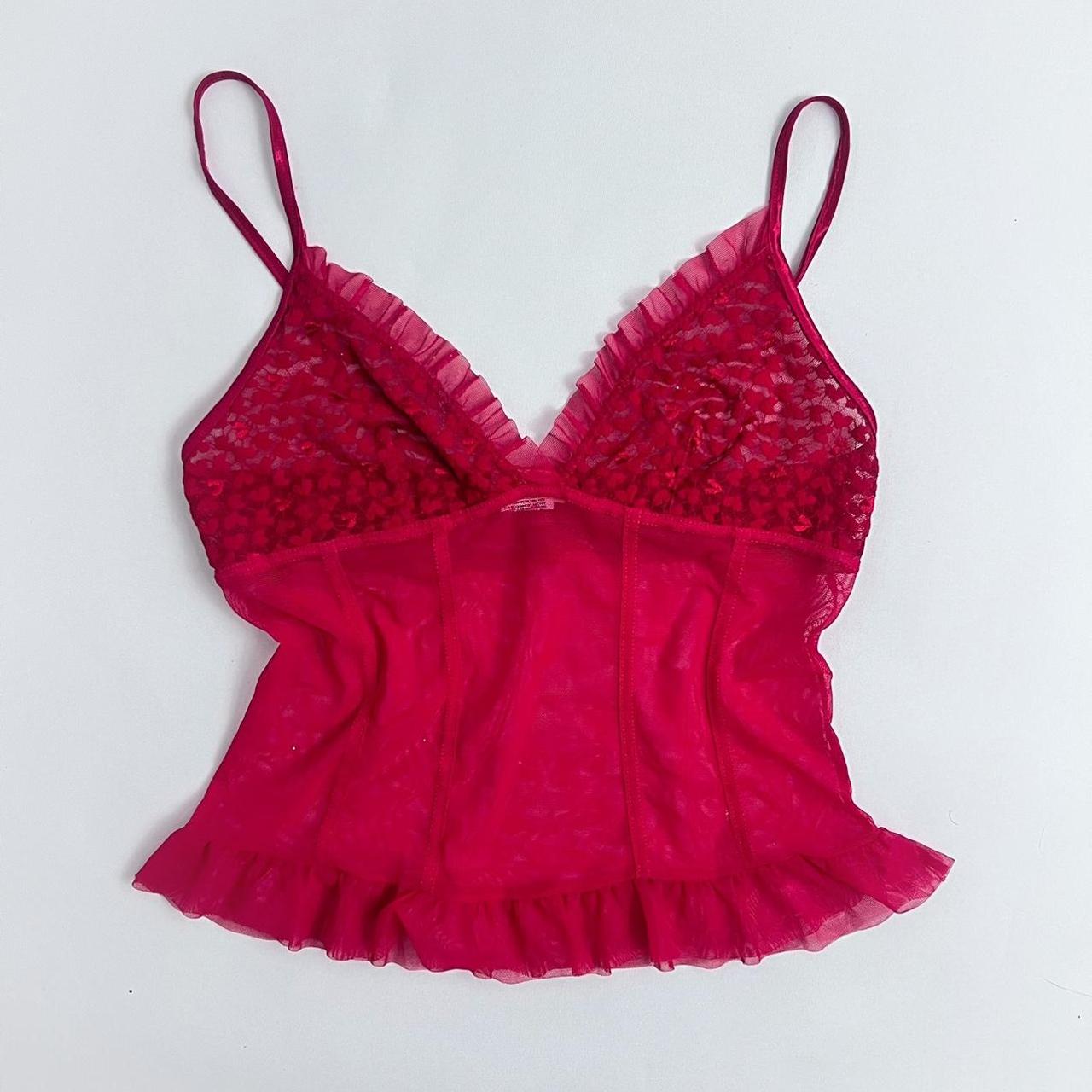 red lace sheer mesh arianne tank top size medium... - Depop