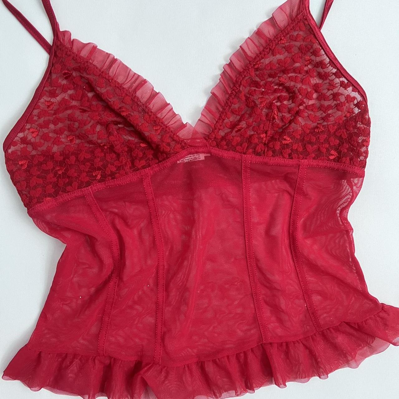 red lace sheer mesh arianne tank top size medium... - Depop