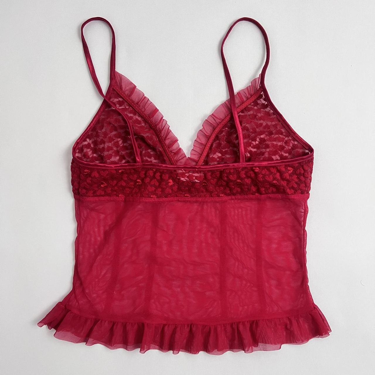 red lace sheer mesh arianne tank top size medium... - Depop