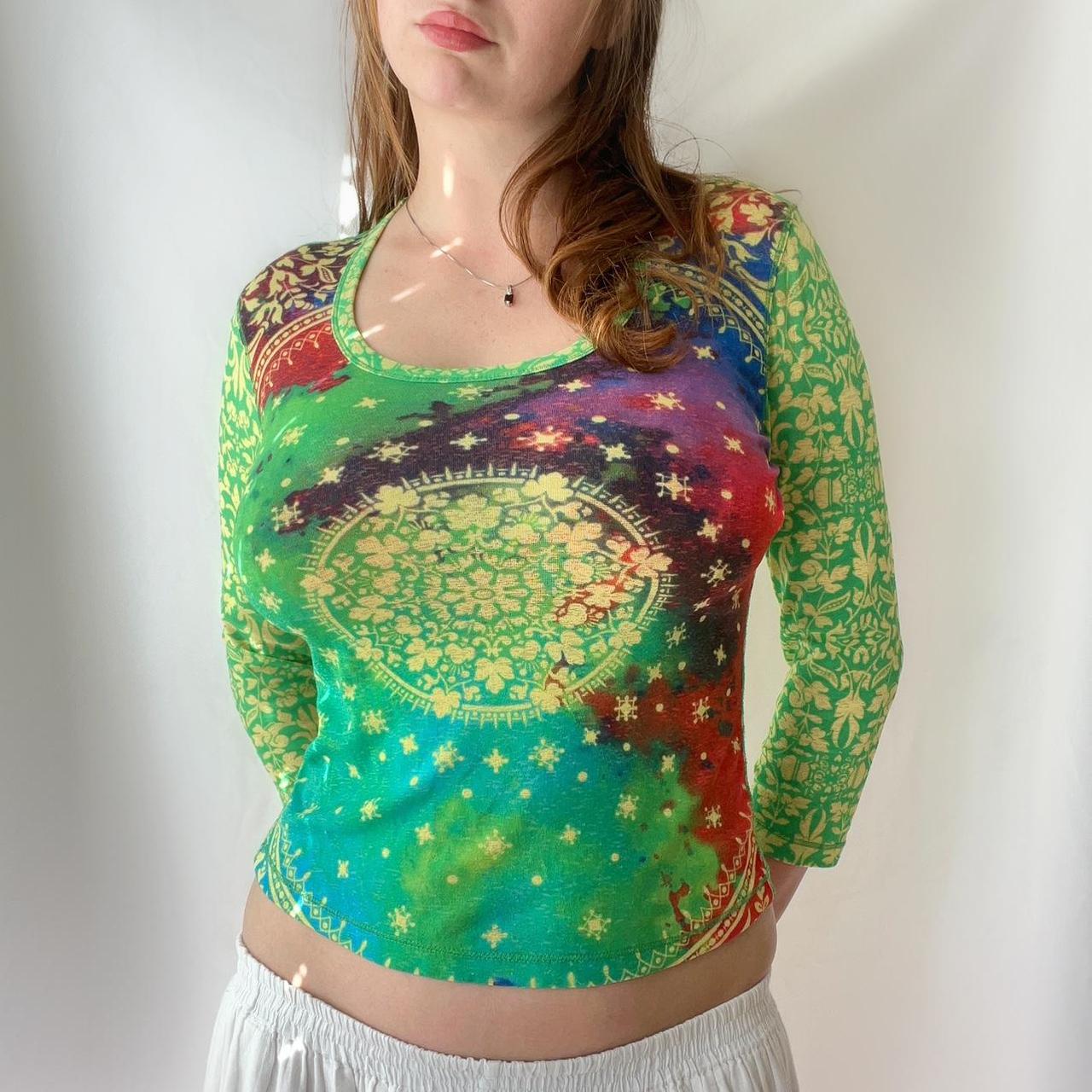 boho funky mesh blouse #y2k #trendy #boho #hippie - Depop