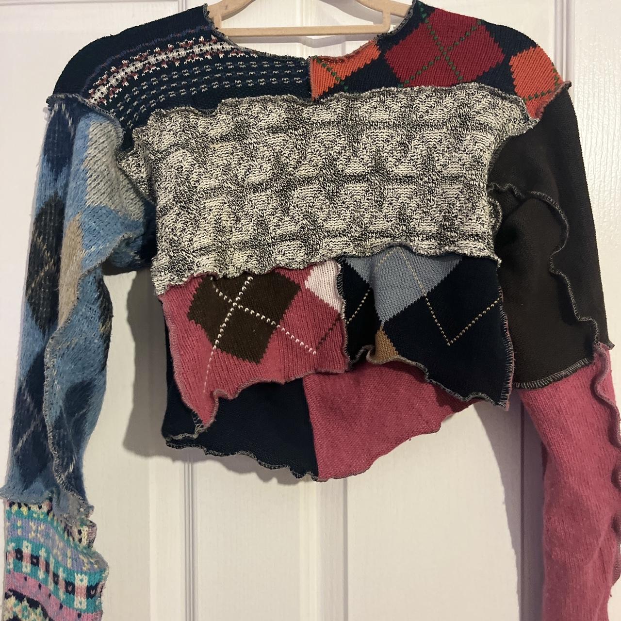 Cropped patchwork jumper from the Urban Renewal... - Depop