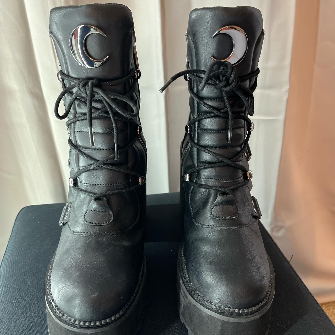 Killstar Women's Black and Silver Boots | Depop