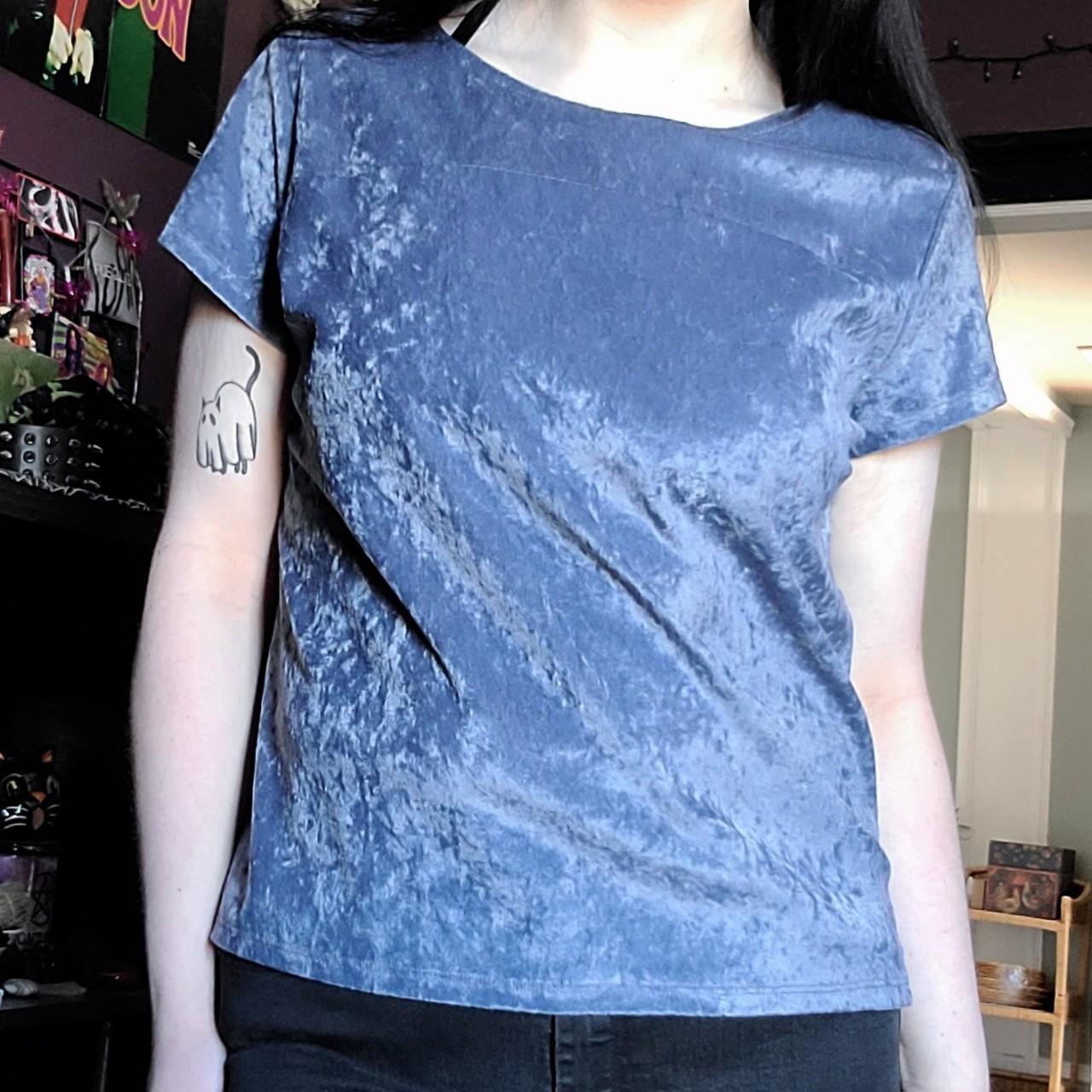 Blue Grey Velvet Tee • brand: city streets •... - Depop