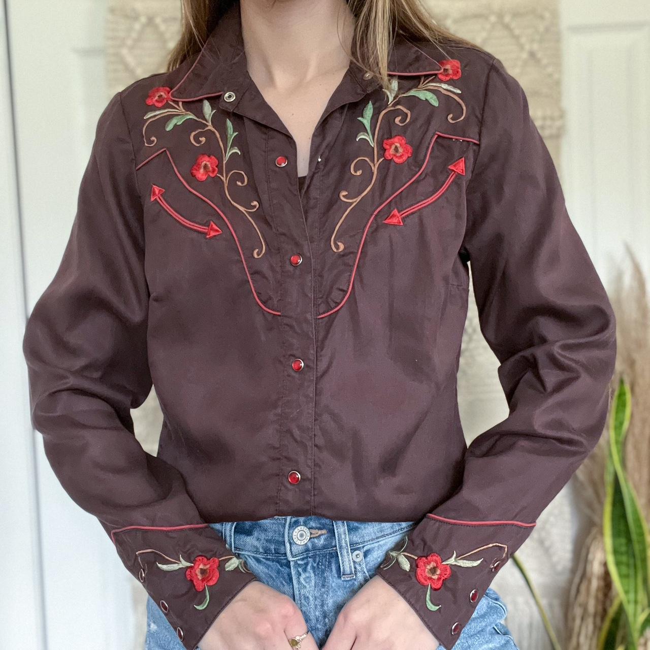 Roper Women's Brown and Red Blouse | Depop
