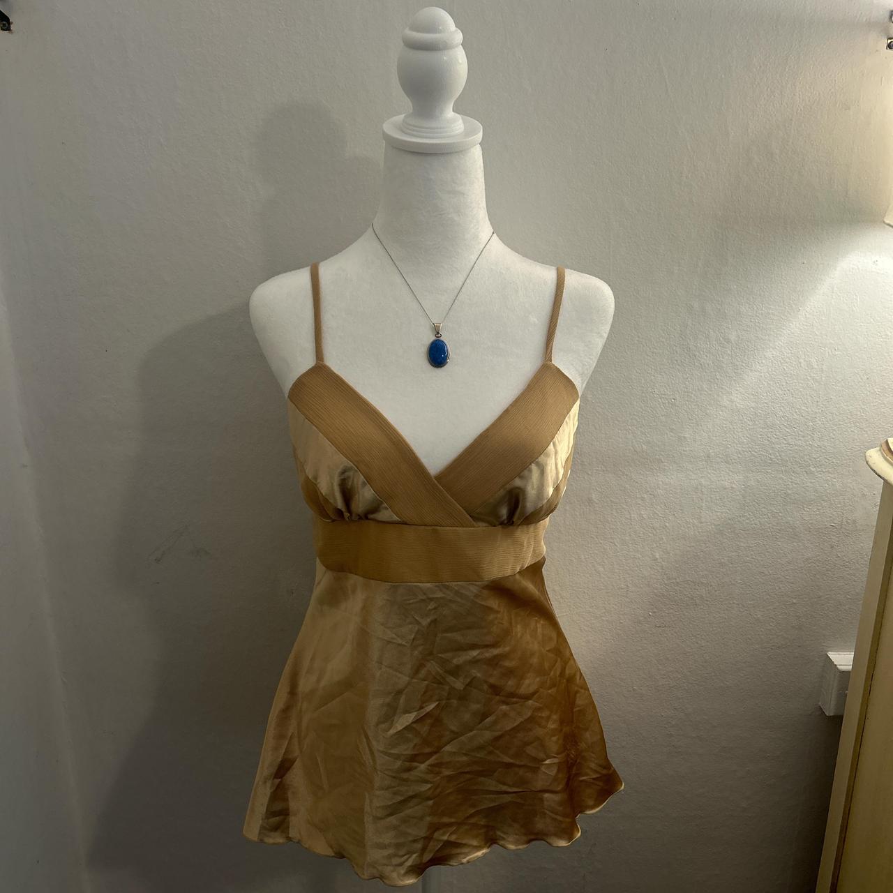 Cutest Golden/Tan Silk Tank Great going out top! - Depop