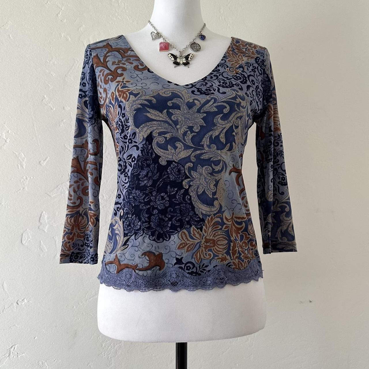 vintage whimsy grunge top blue brown boho witchy... - Depop