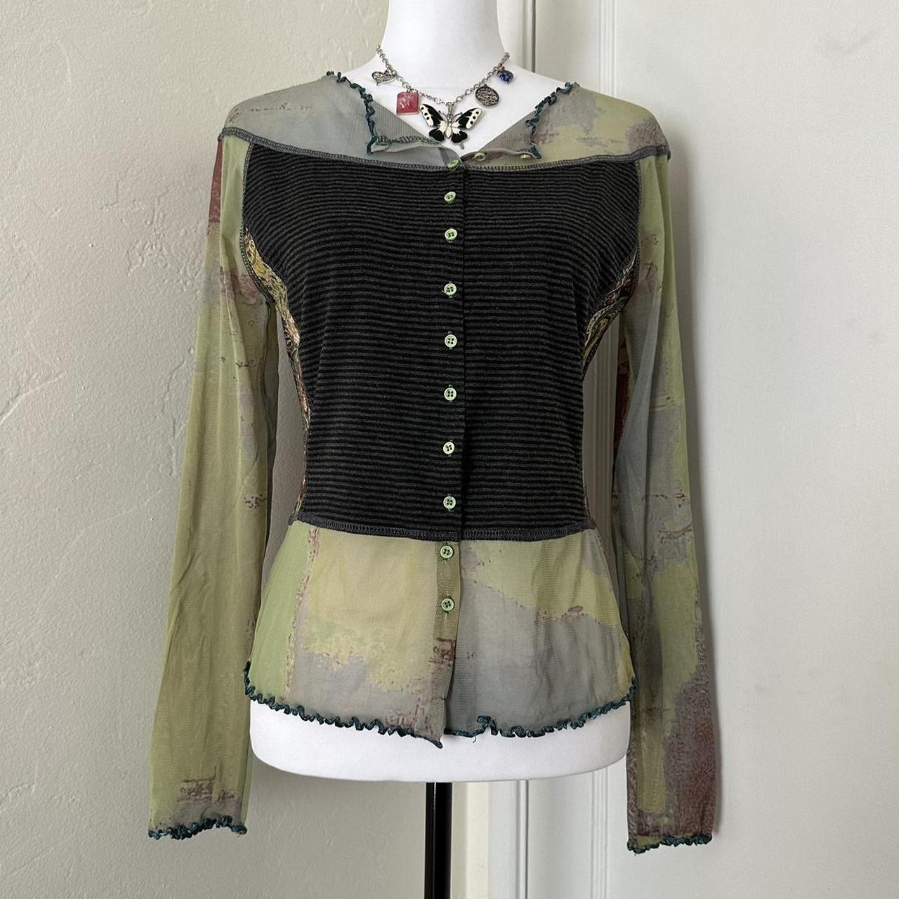 whimsy grunge mesh top sheer earthy boho patchwork... - Depop