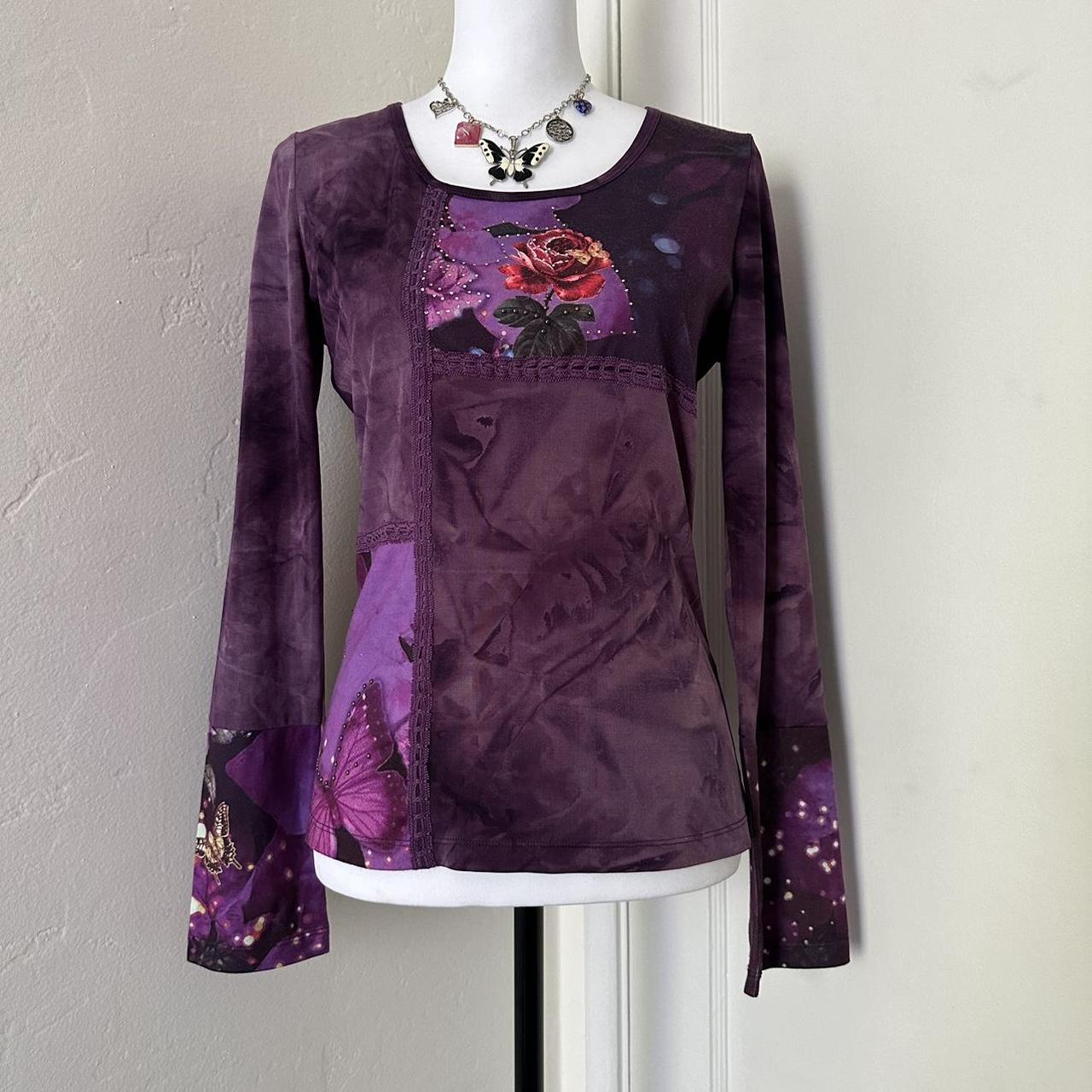 whimsy grunge mesh top sheer patchwork design + tie... - Depop