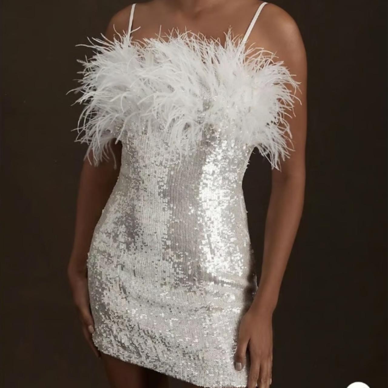 Audrey Adele Adelaide Feather & Sequin Mini Dress -... - Depop