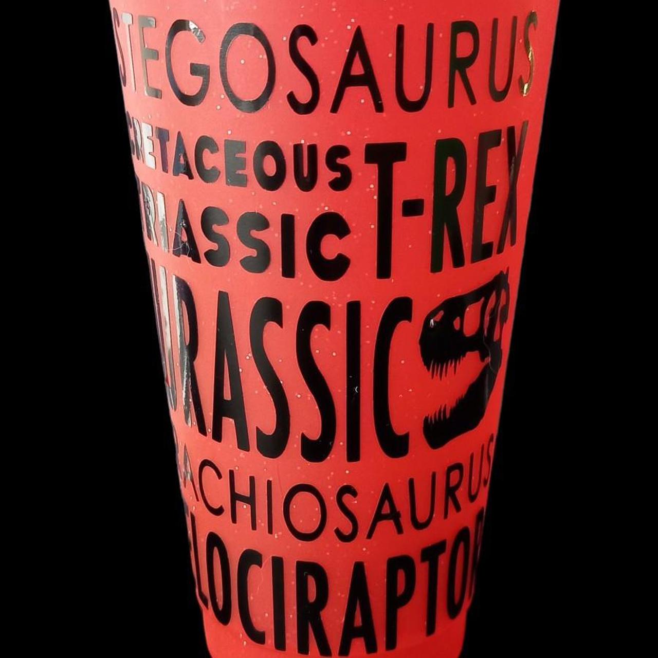 Large Red cold cup with straw Dinosaur Handmade... - Depop