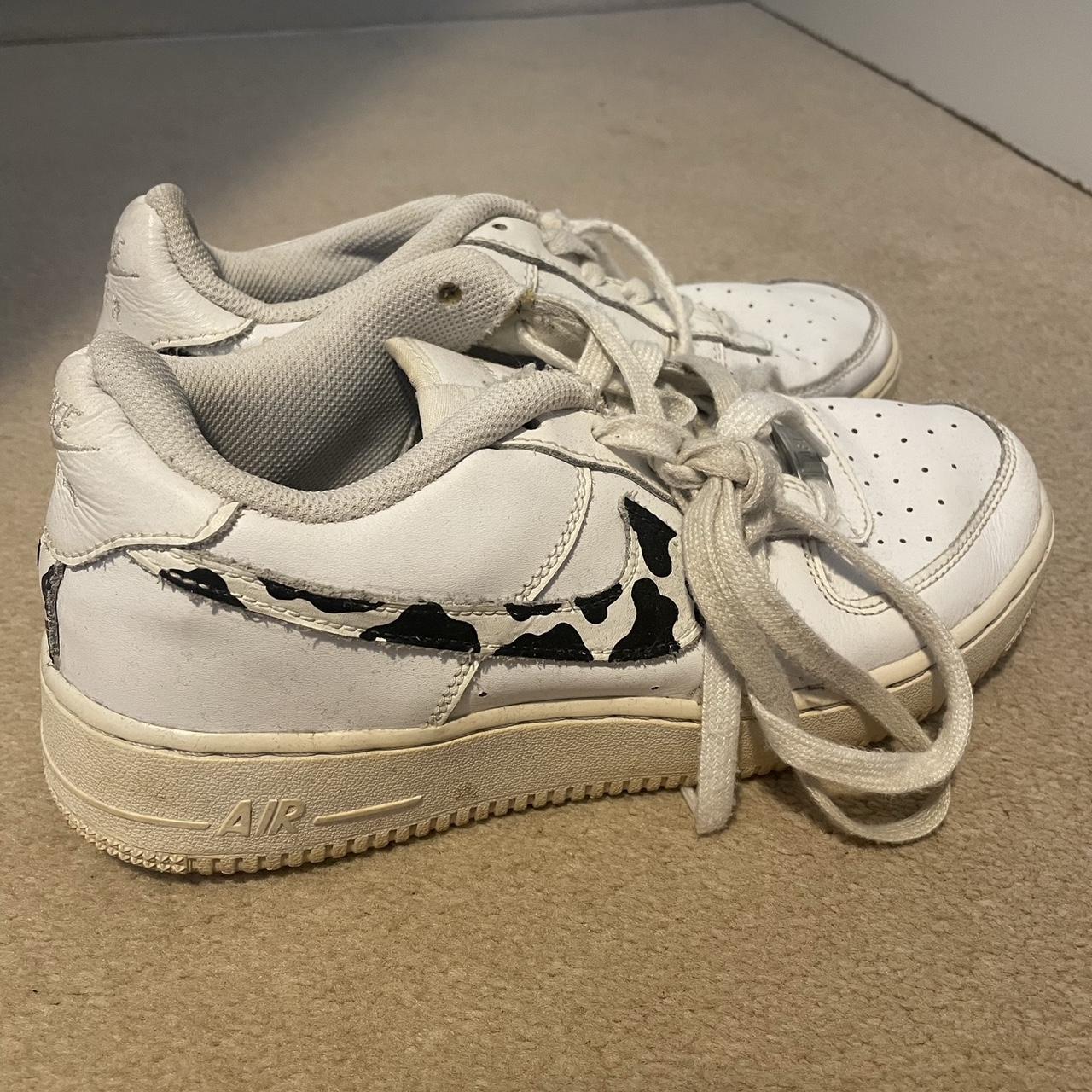 cow print nike air force 1 trainers white with cow... - Depop