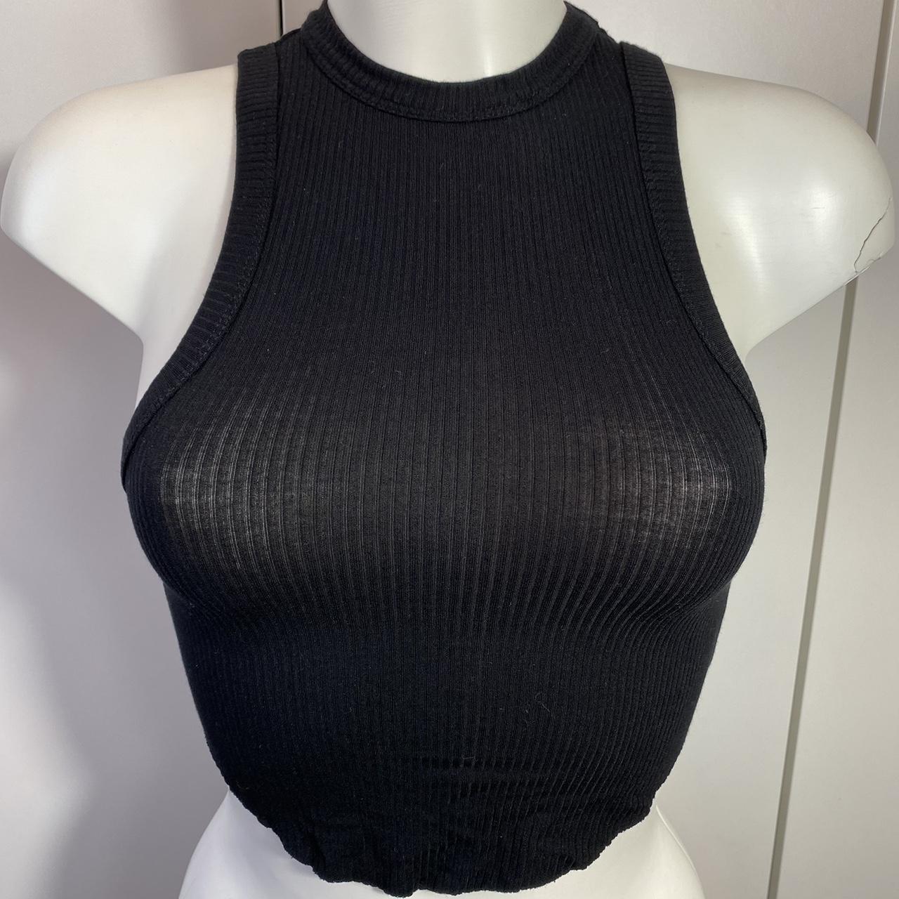 Urban Outfitters Black Racer Back Ribbed Vest Size... - Depop