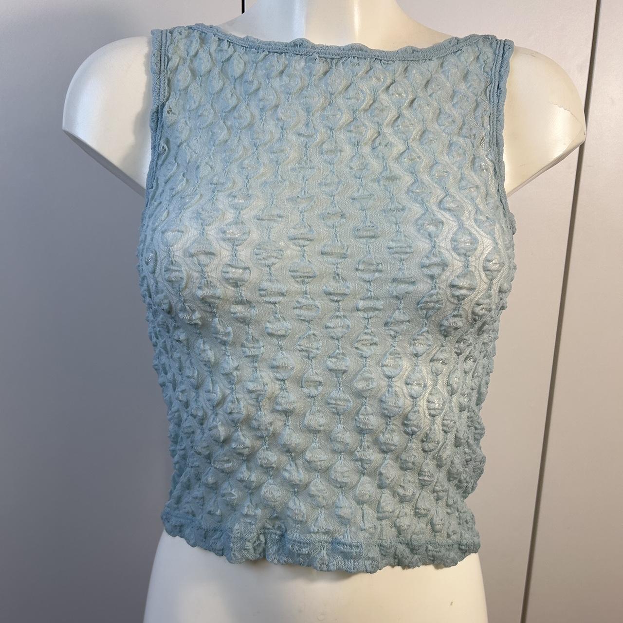 Urban Outfitters Blue Bobble Fabric Tank Top Size... - Depop