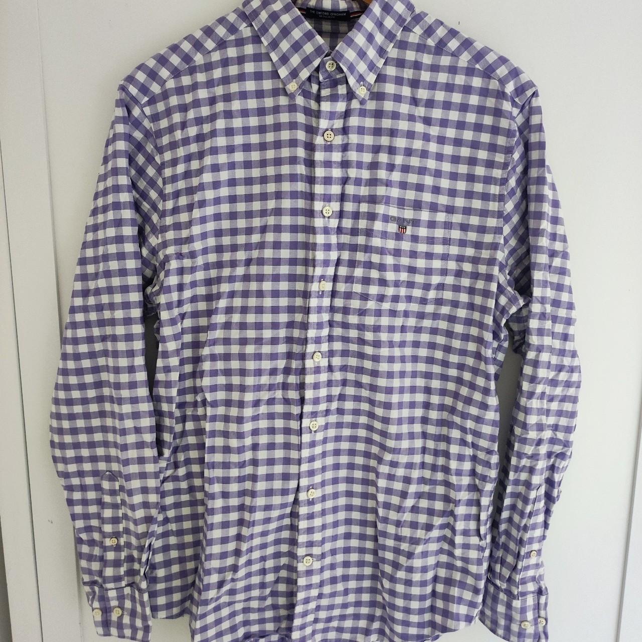 GANT mens checked purple white long sleeve shirt size M - Depop