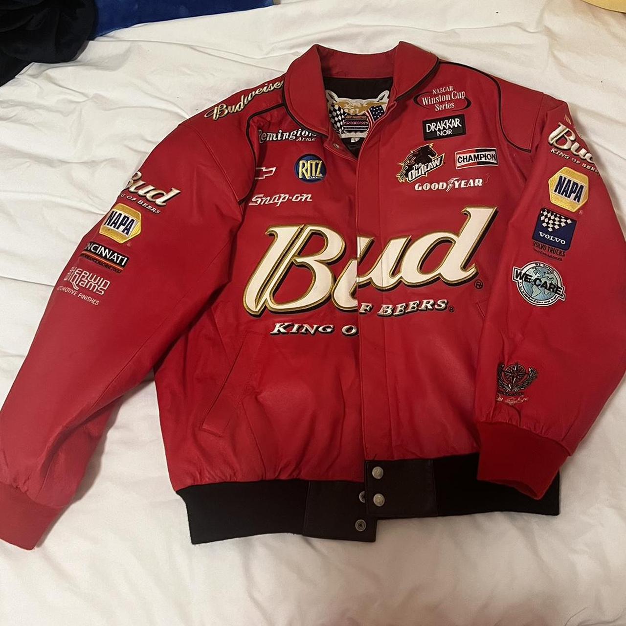 👑 Budweiser vintage racing jacket • size large •... - Depop