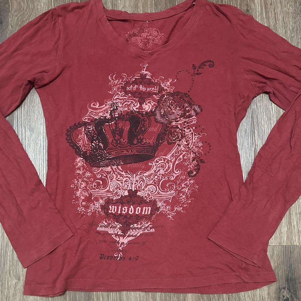 cyber y2k red beaded designed red long sleeve :D... - Depop