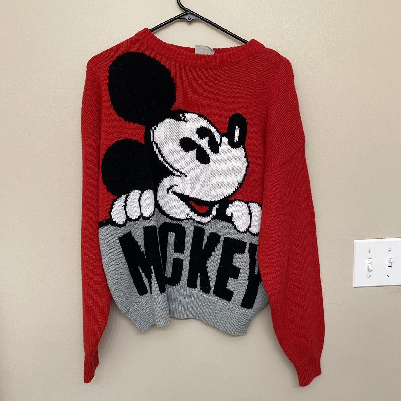 mickey mouse disney sweater red gray size medium... - Depop