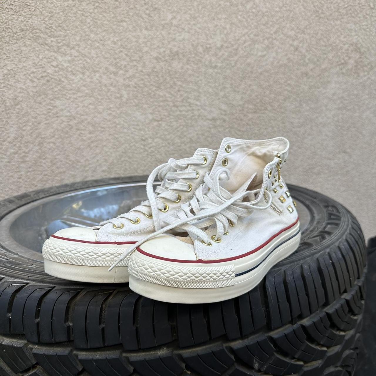 Platform cream converse with zipper and studs - Size... - Depop