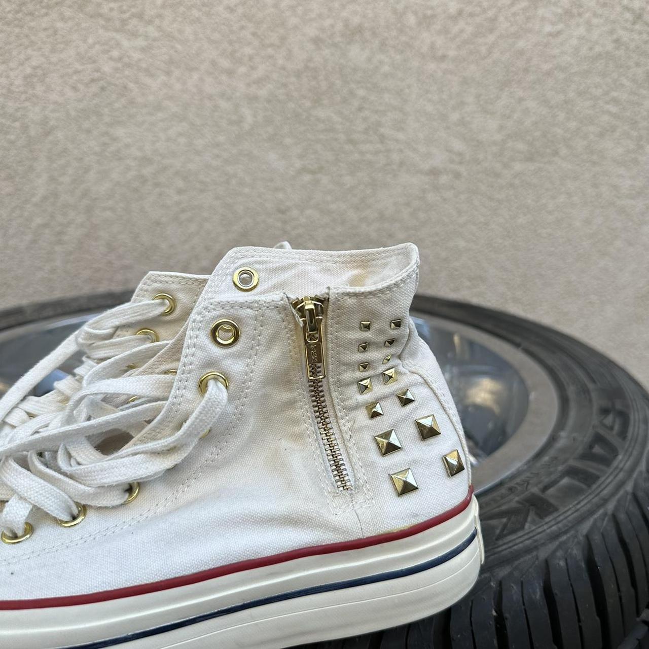 Platform cream converse with zipper and studs - Size... - Depop