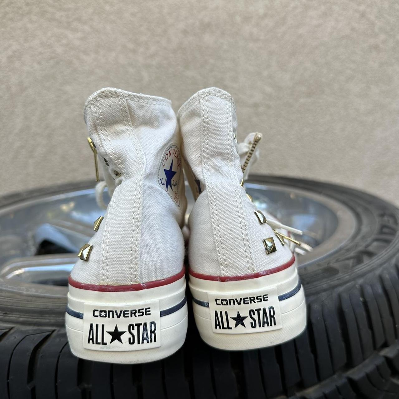 Platform cream converse with zipper and studs - Size... - Depop