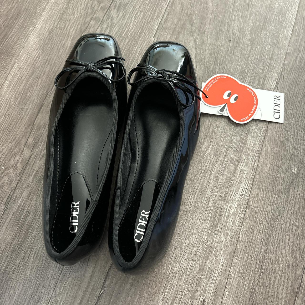 Black leather Cider ballet flats with bow detail... - Depop