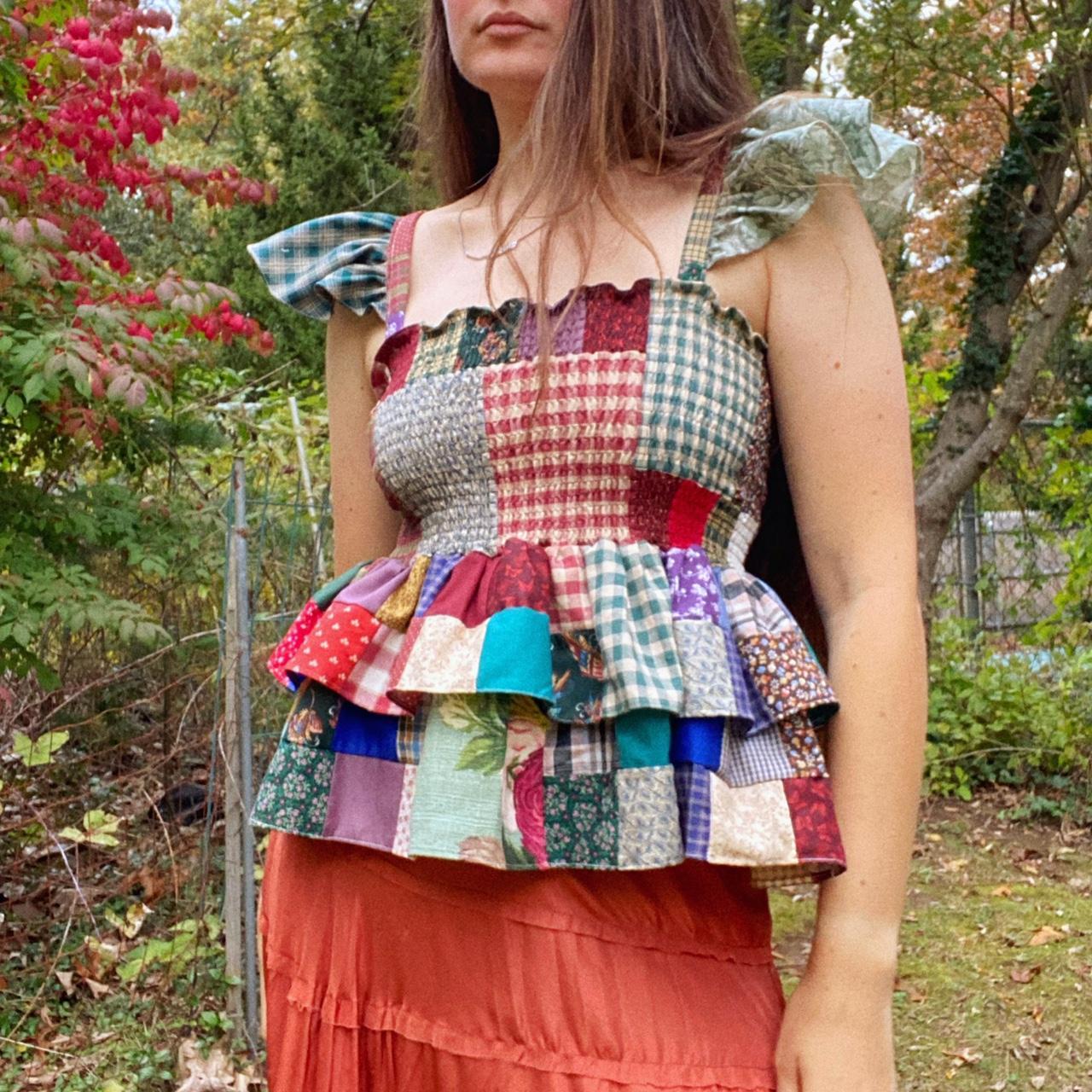 Patchwork Shirred & Ruffled Blouse (ready made) The... - Depop