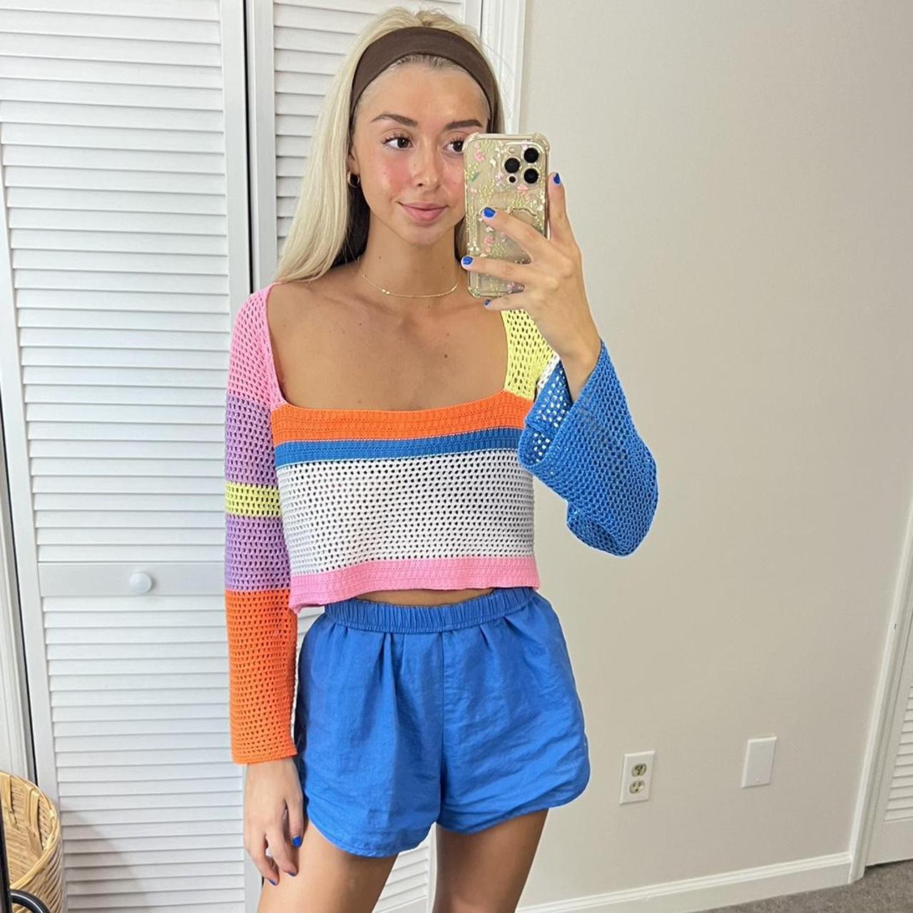 Crochet Color-block sweater Viral multi color... - Depop