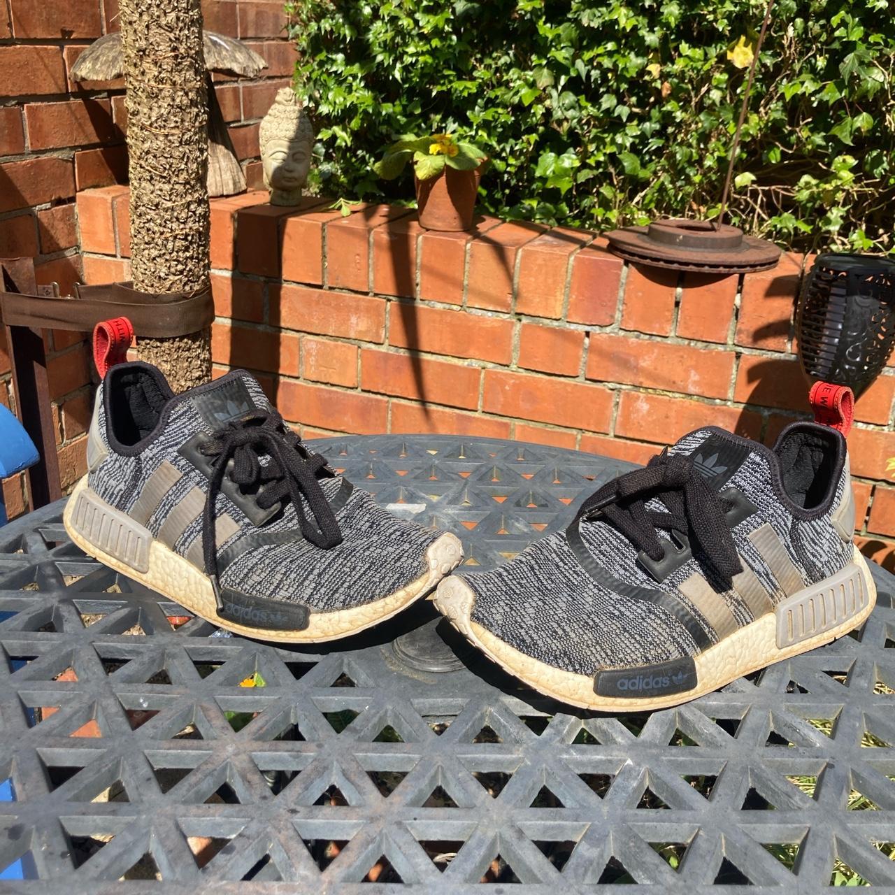 Adidas nmds grey black bold red tab knit camo size... - Depop