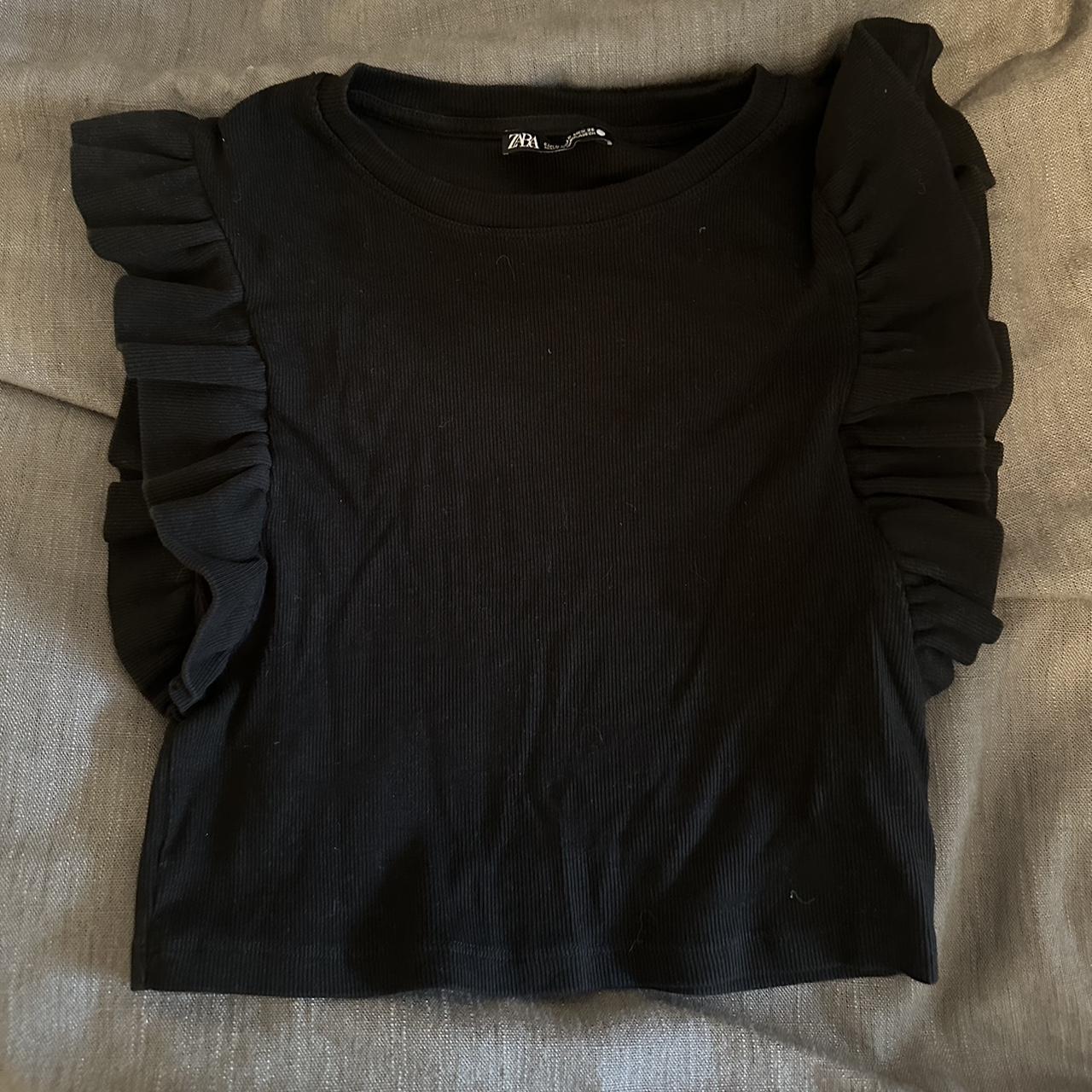 Black Zara Ruffle Sleeves Top Size Small - Depop