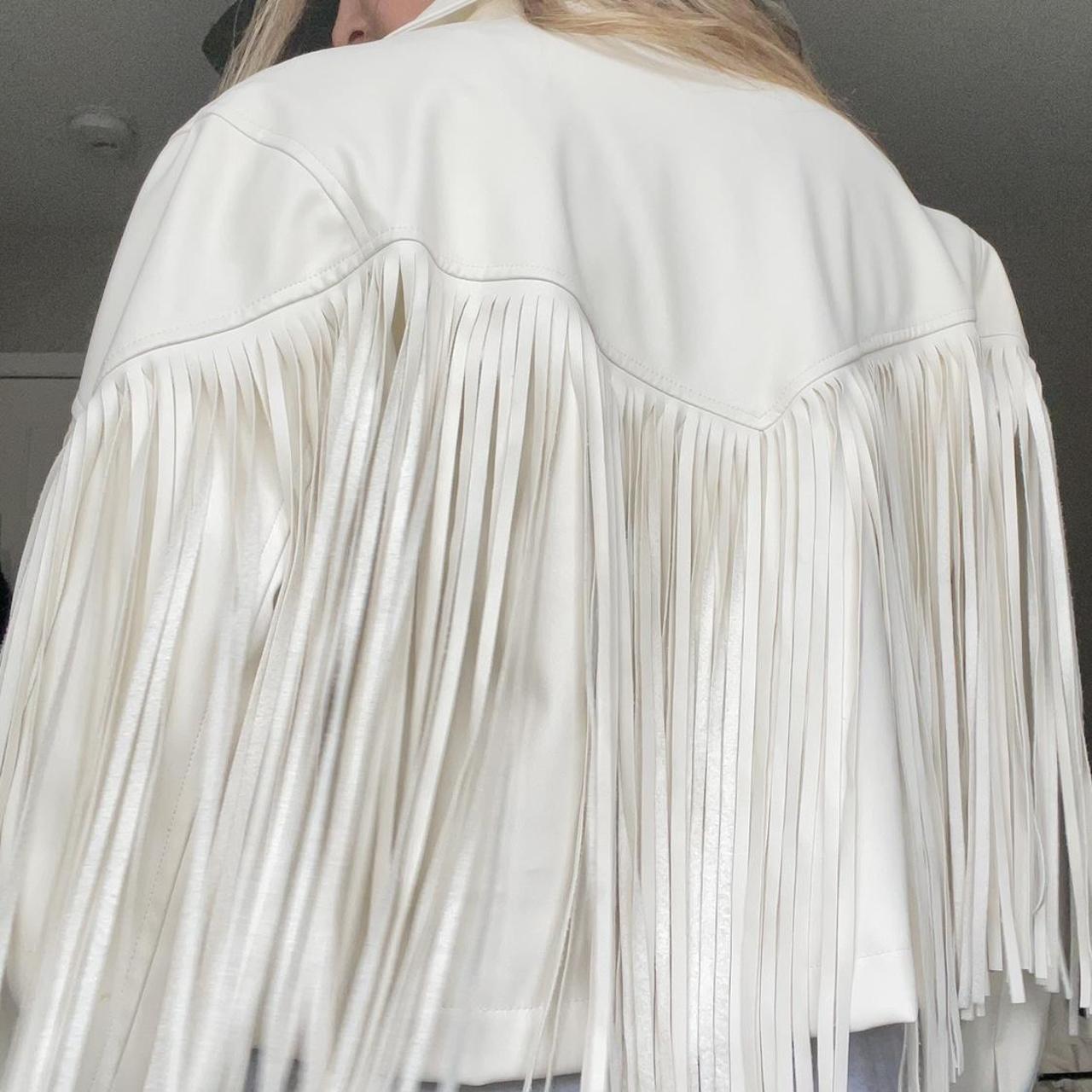 White faux leather western jacket with tassels.... - Depop