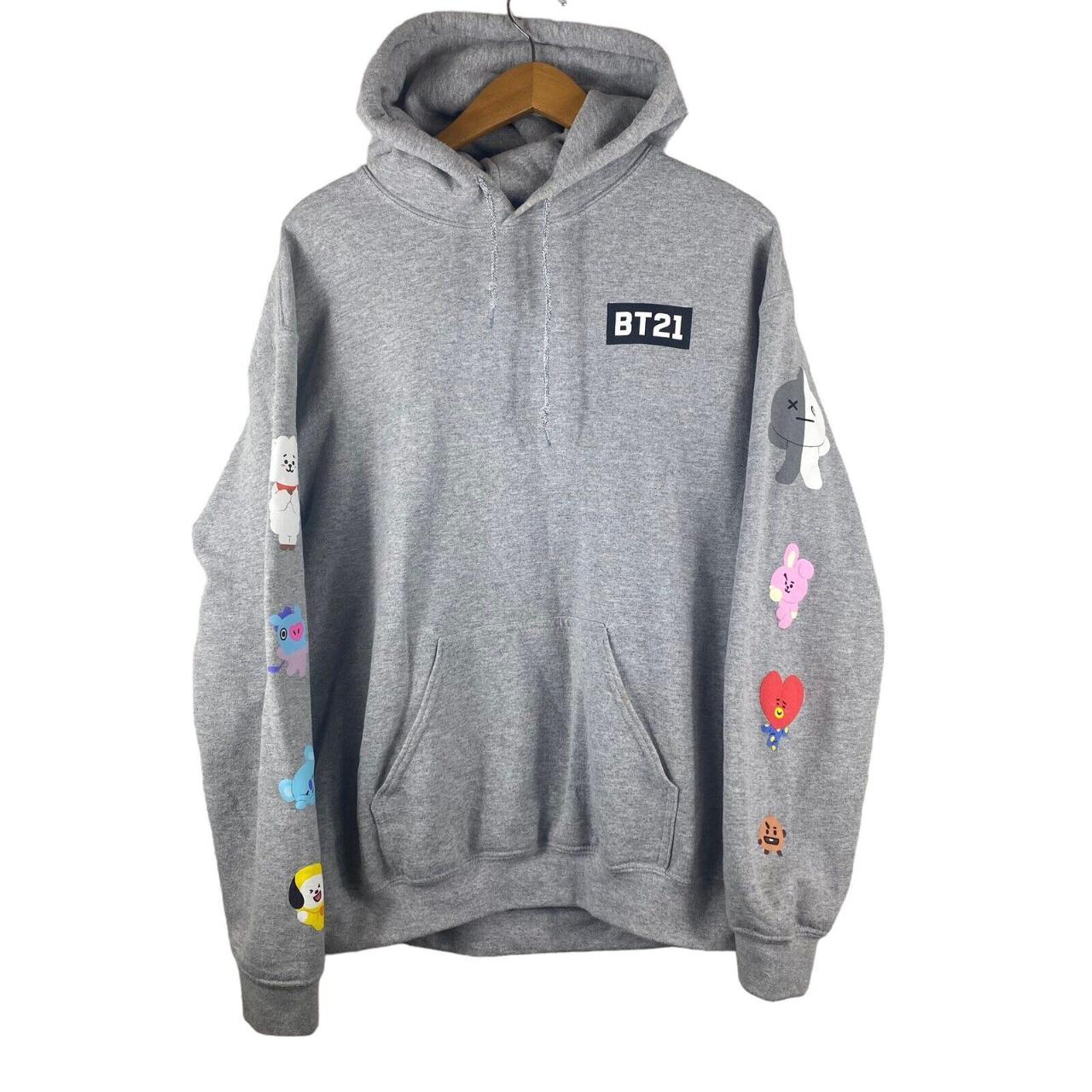 BT21 BTS Kpop Hoodie Mens Size L Sweatshirt Gray... - Depop