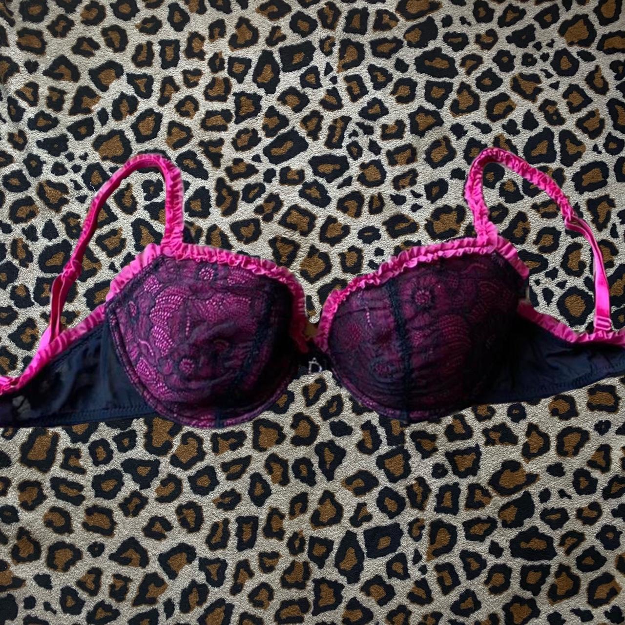 Pink and Black Lace Bra!! silver ‘D’ charm in the... - Depop