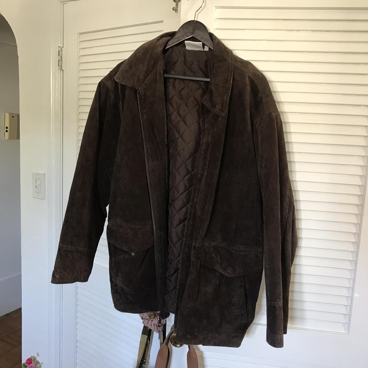 HBO Exclusive Brown suede jacket with quilted... - Depop