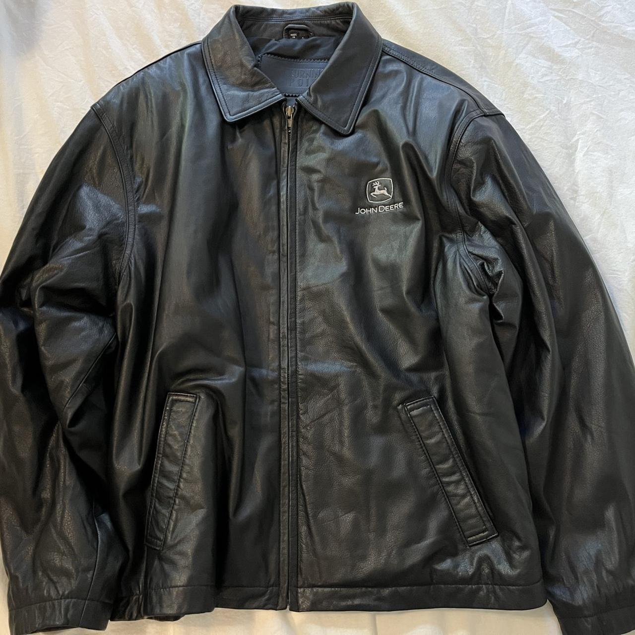 John Deere black leather jacket Designed with a... | Depop