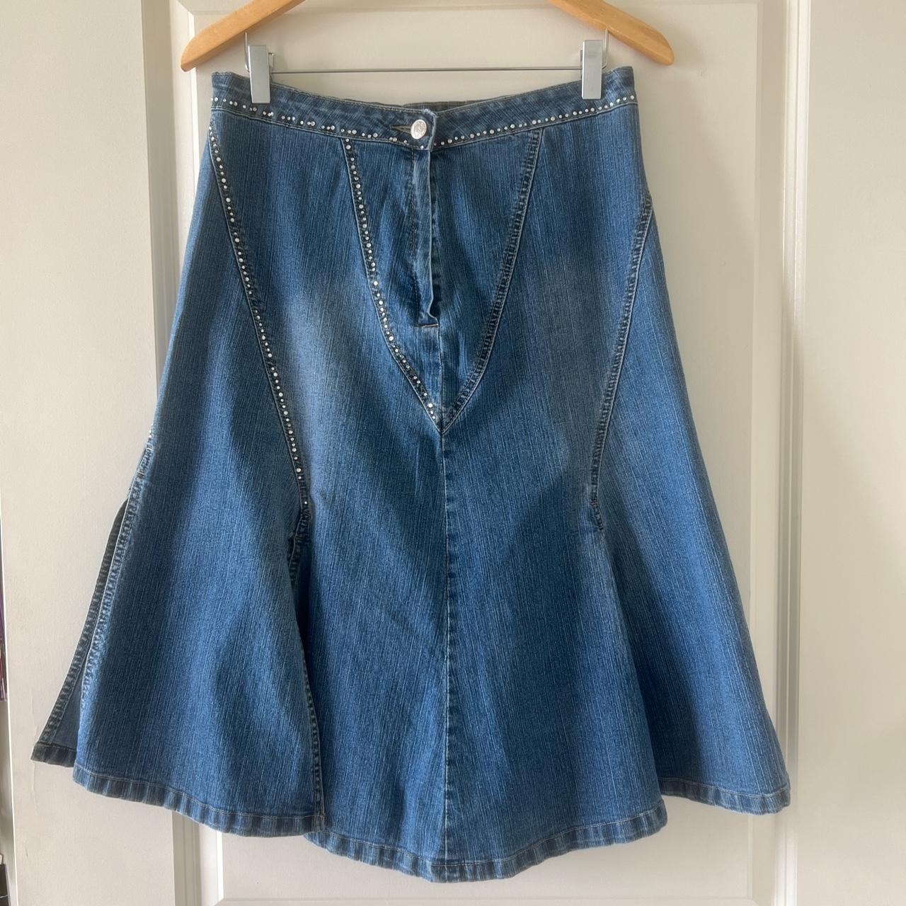 Y2K rhinestone denim knee length skirt Super cute... - Depop