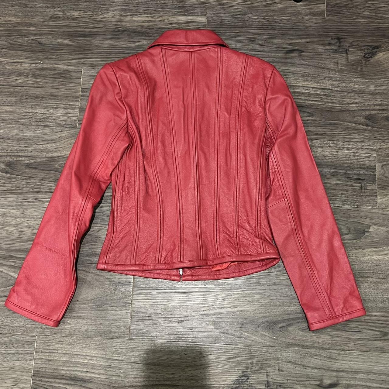 Red leather zip up jacket Size XXS #leatherjacket... - Depop