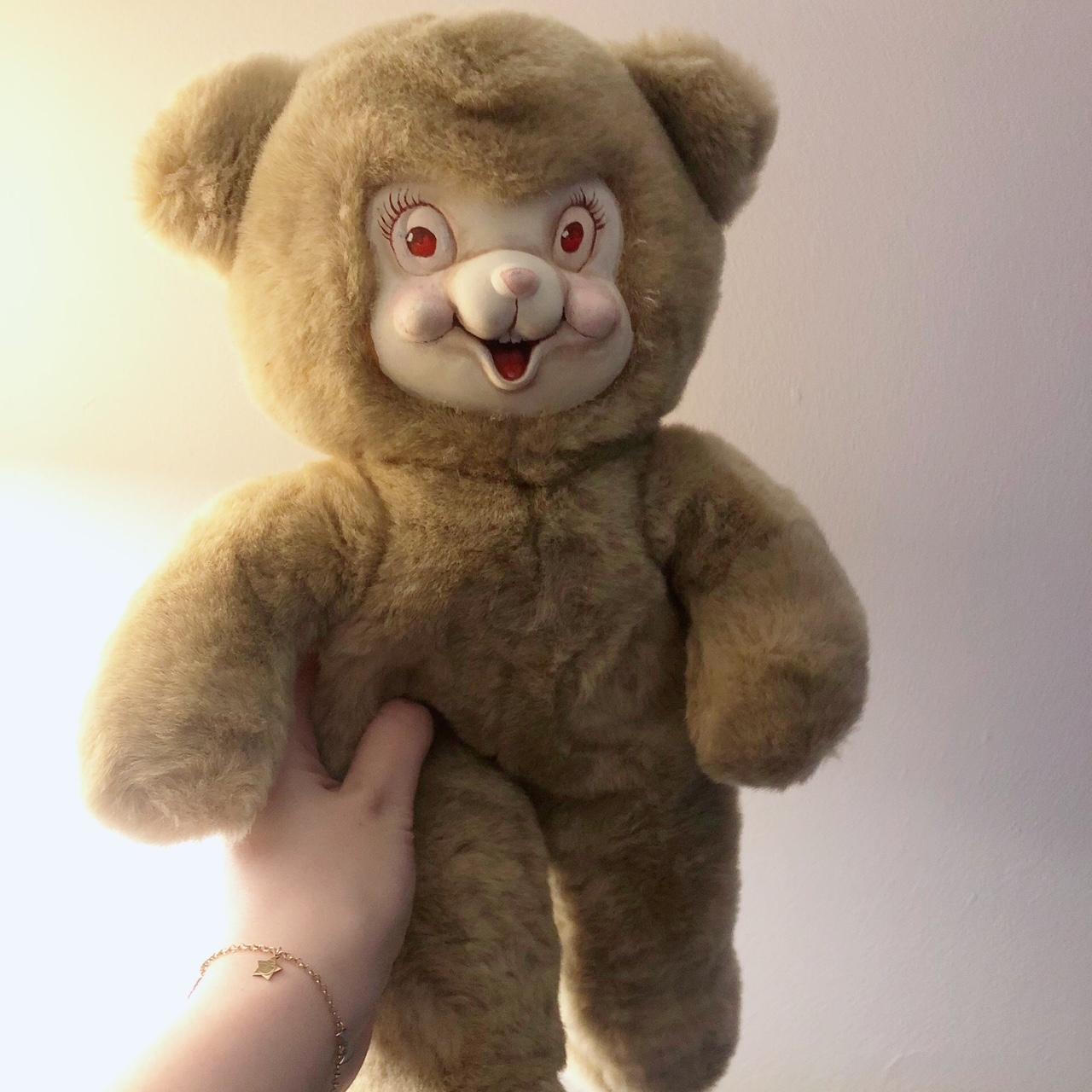 Vintage rubber face teddy bear with hand painted... - Depop