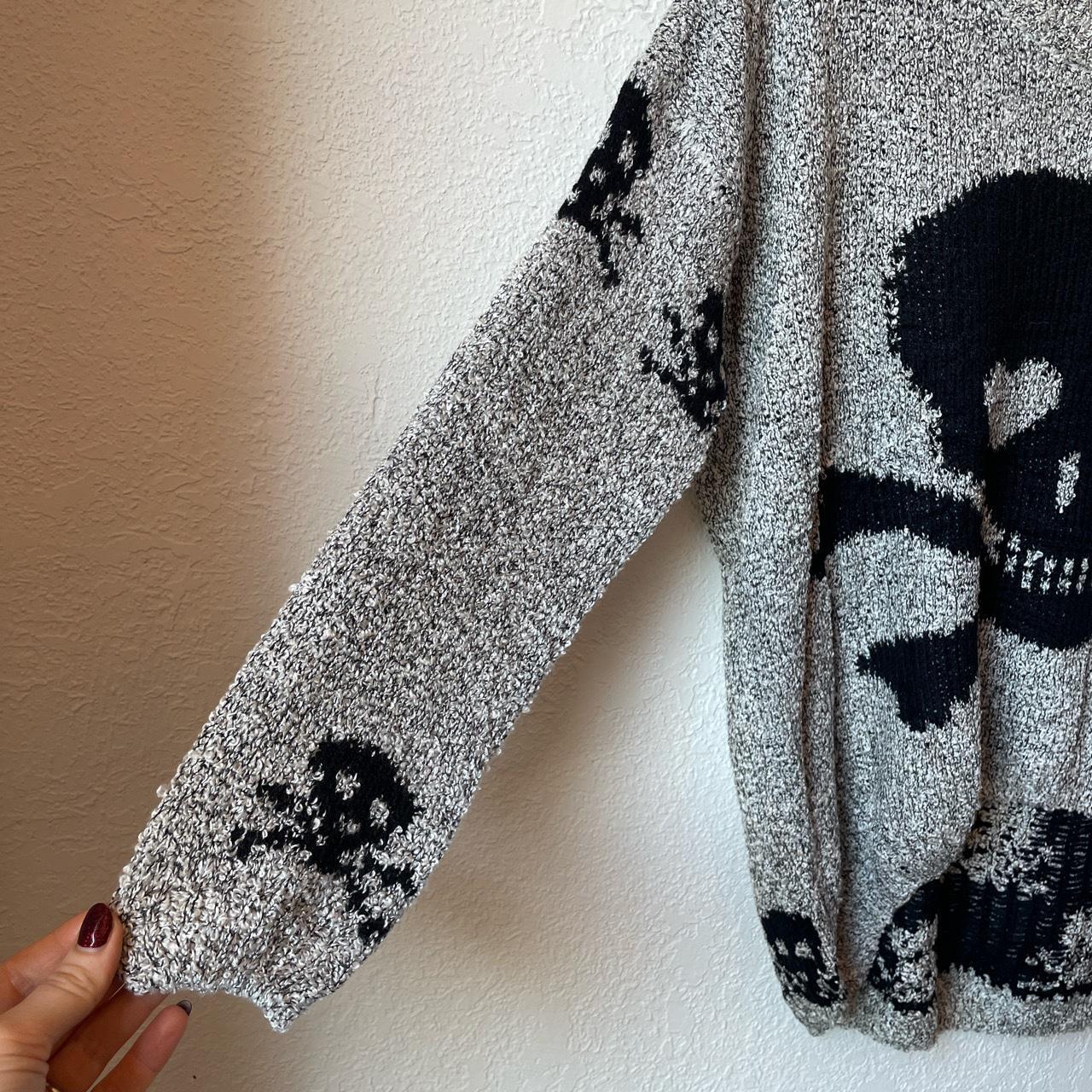 Grunge skull and crossbones sweater. Gray and black... - Depop