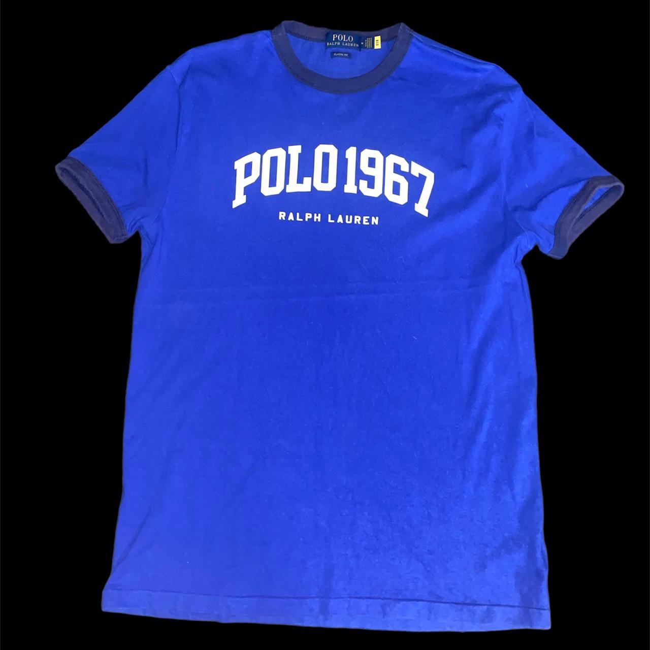 Blue polo Ralpha Lauren college tee #polo #tee #vintage - Depop