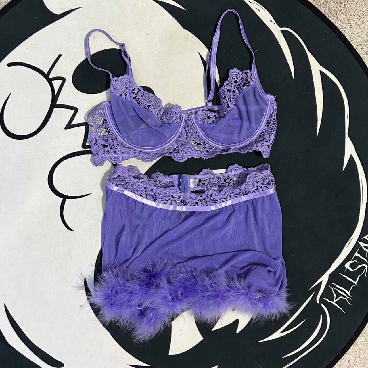 purple bra n skirt lace rave set - Depop
