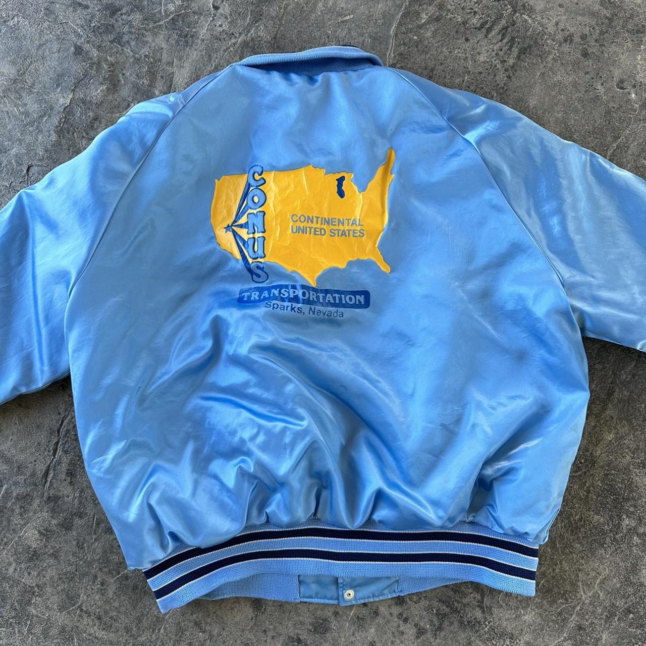 80s Satin Raglan Sleeve Trucker Conus Transportation... - Depop